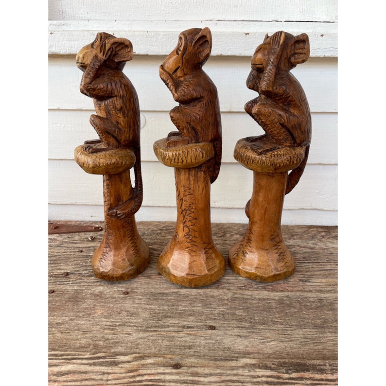 Vintage Large Wood Carved Monkeys Hear See Say No Evil - Etsy