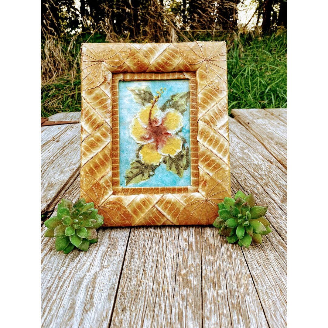 Vintage Paper Pulp Art Flower Painting With Real Leaf Frame - Etsy