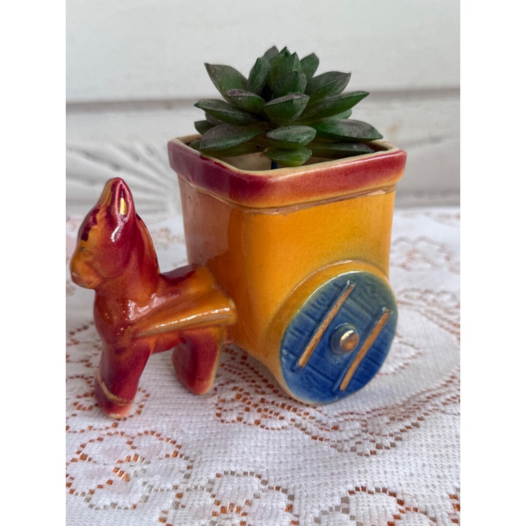 Vintage 50's Shawnee Pottery Donkey & Cart Planter - Etsy