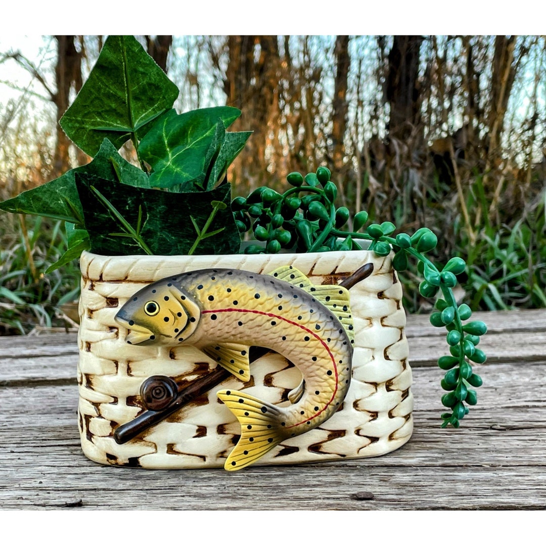 Vintage Napco Planter Fishing Basket Trout Fish Fly Fishing - Etsy
