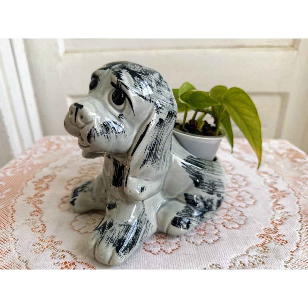 Vintage 60's Cocker Spaniel Puppy Dog Planter Black Gray - Etsy