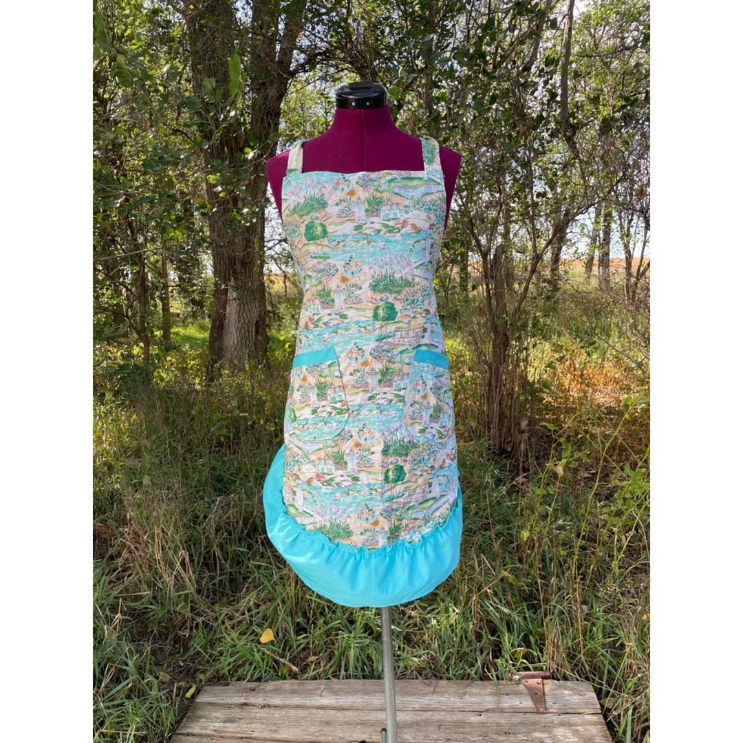 Vintage Retro Smock Full Apron Sea Side Village Print Cotton - Etsy