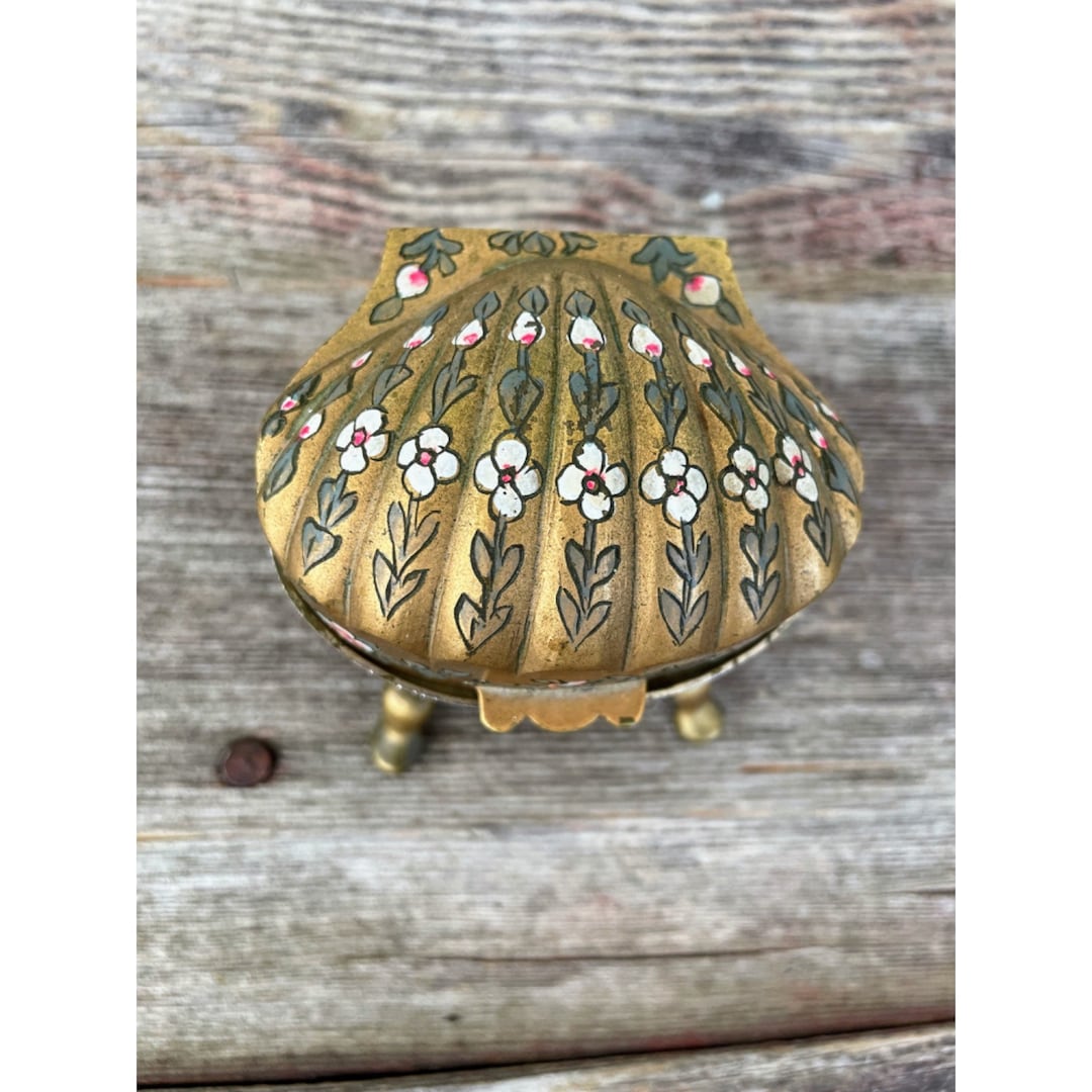 Vintage Brass Clam Shell Music Box Hand Painted Flowers Sankyo - Etsy