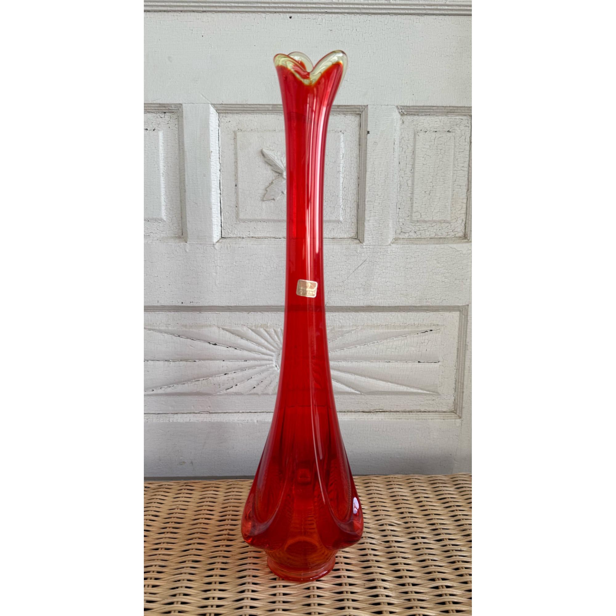 Vintage MCM Viking Glass Persimmon Orange Red Swung Vase 19" - Etsy
