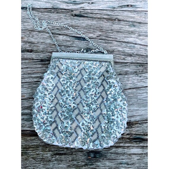 Vintage 1960s Beaded Sequin Liver Formal Purse Lucite… - Gem