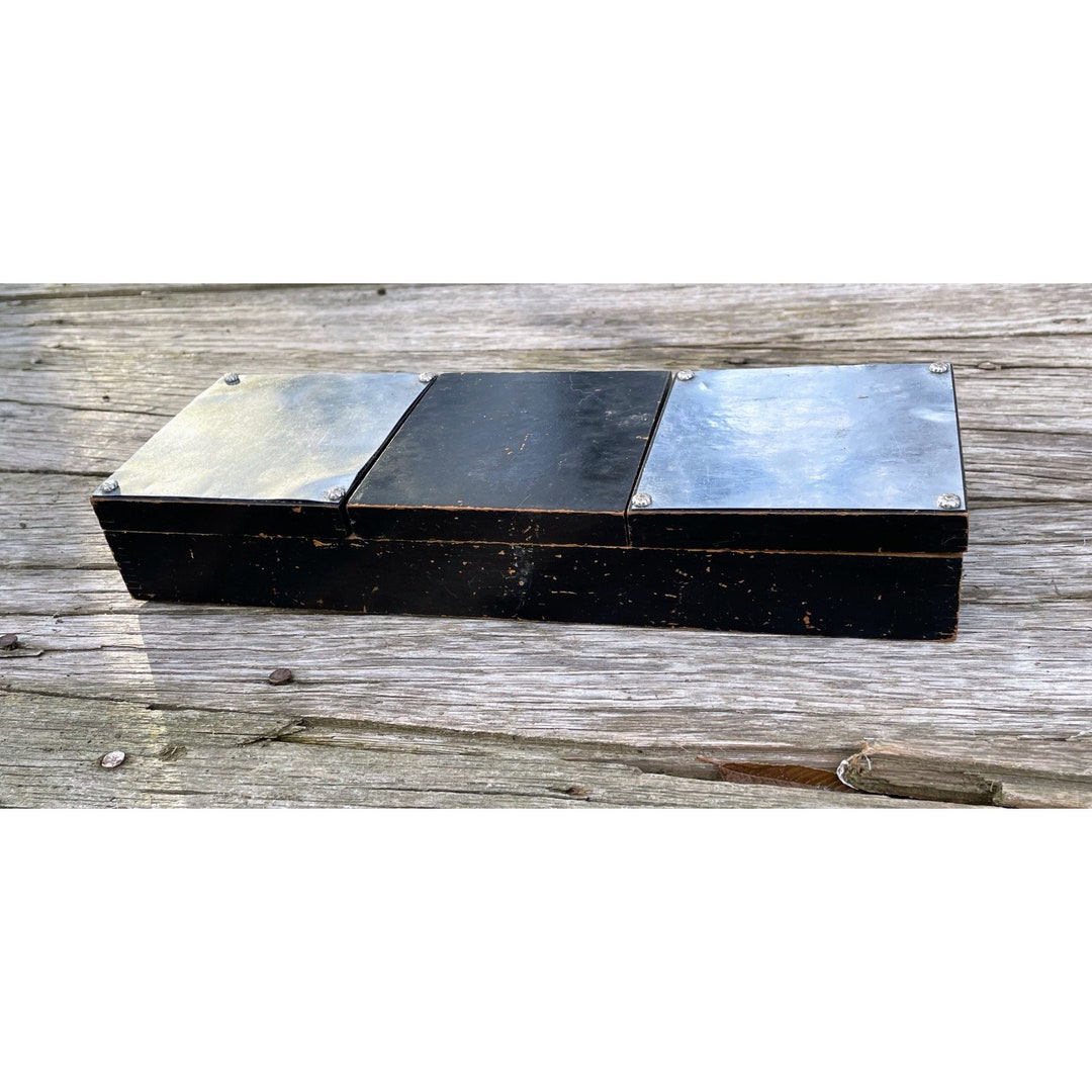 Vintage MCM Box Wood Chrome 3 Compartment Hinged Lids Shabby - Etsy