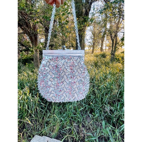 Vintage 1960s Beaded Sequin Liver Formal Purse Lucite… - Gem