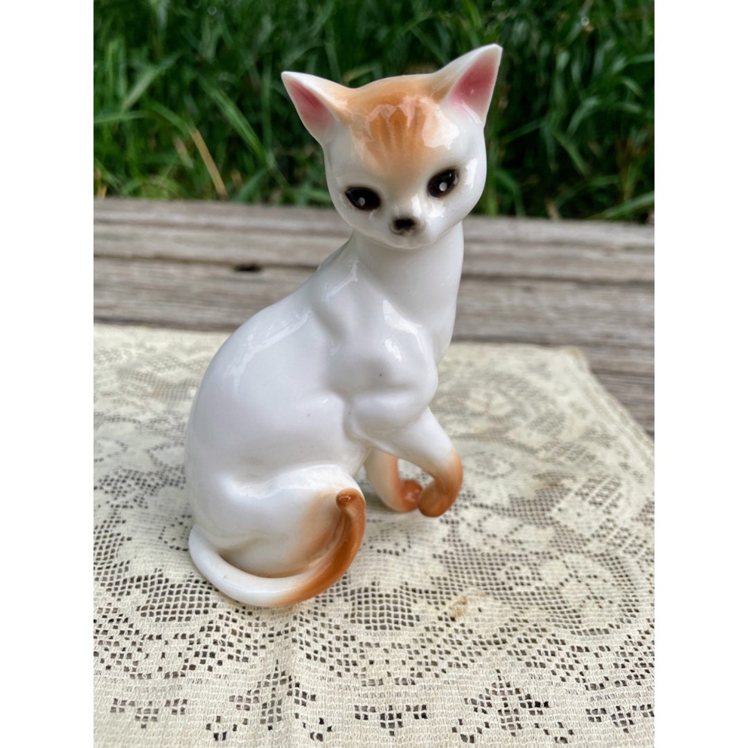 Vintage 1950s Bone China Cat Figurine Orange, White - Etsy
