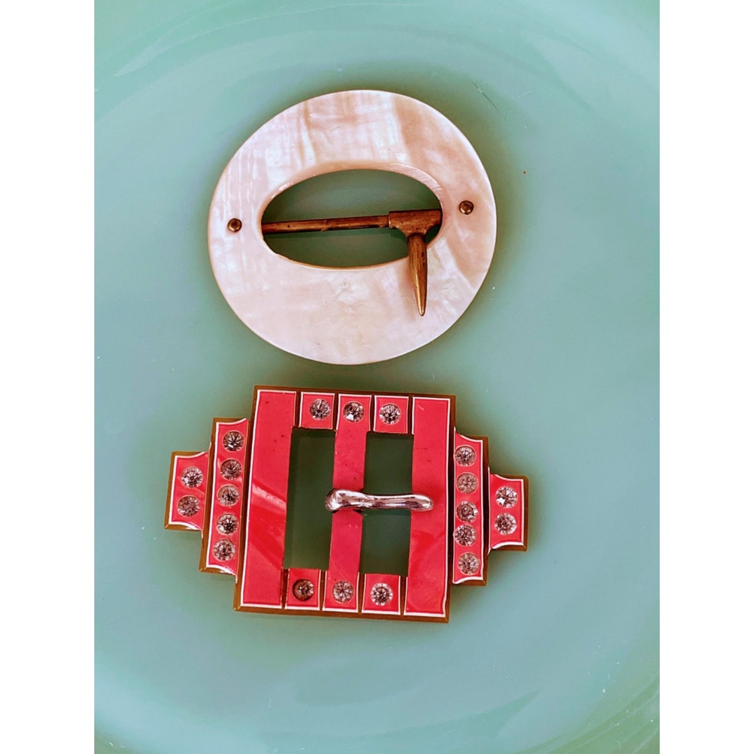 Antique Art Deco Ladies Buckles Pearl Shell Celluloid Rhinestones - Etsy