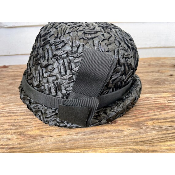 Vintage 1960s Black Raffia Straw Raffia Cloche' Women… - Gem