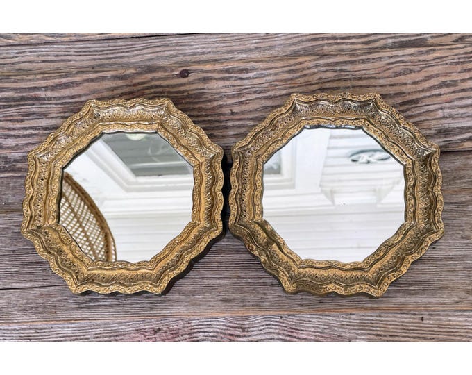 Set of Two Vintage Round Octagon Ornate Gold Mirrors Wall Mirrors Small ...
