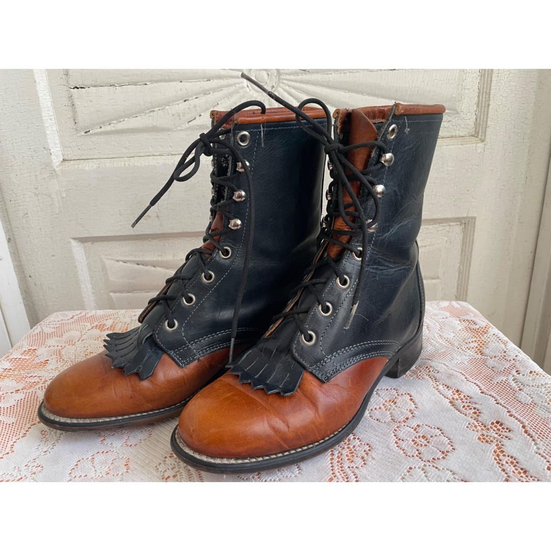 Vintage 1980s Laredo Leather Kiltie Roper Black/brown Sz 7 - Etsy
