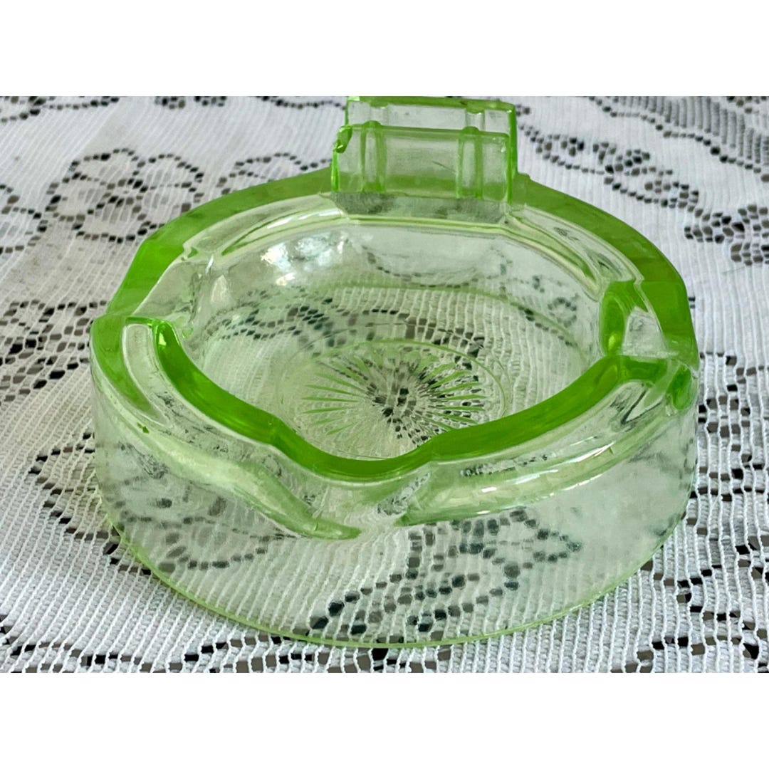 Vintage 1930's Green Uranium Glass Cigar Ashtray With Match Holder - Etsy
