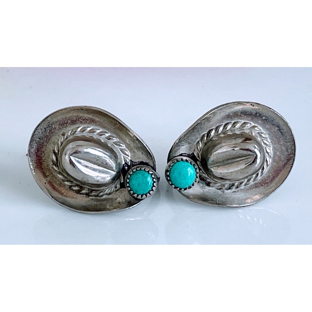 Vintage 1950s Screw Back Cowboy Hat Errings Turquoise Stone - Etsy