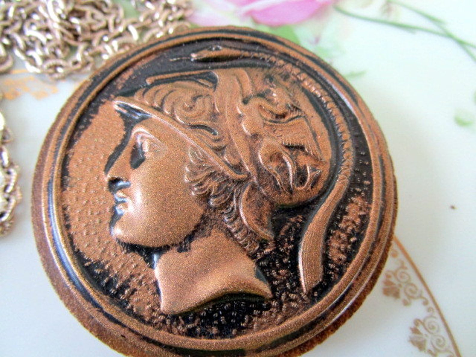 Vintage Roman Profile Head Necklace Snake and Pegasus Horse - Etsy