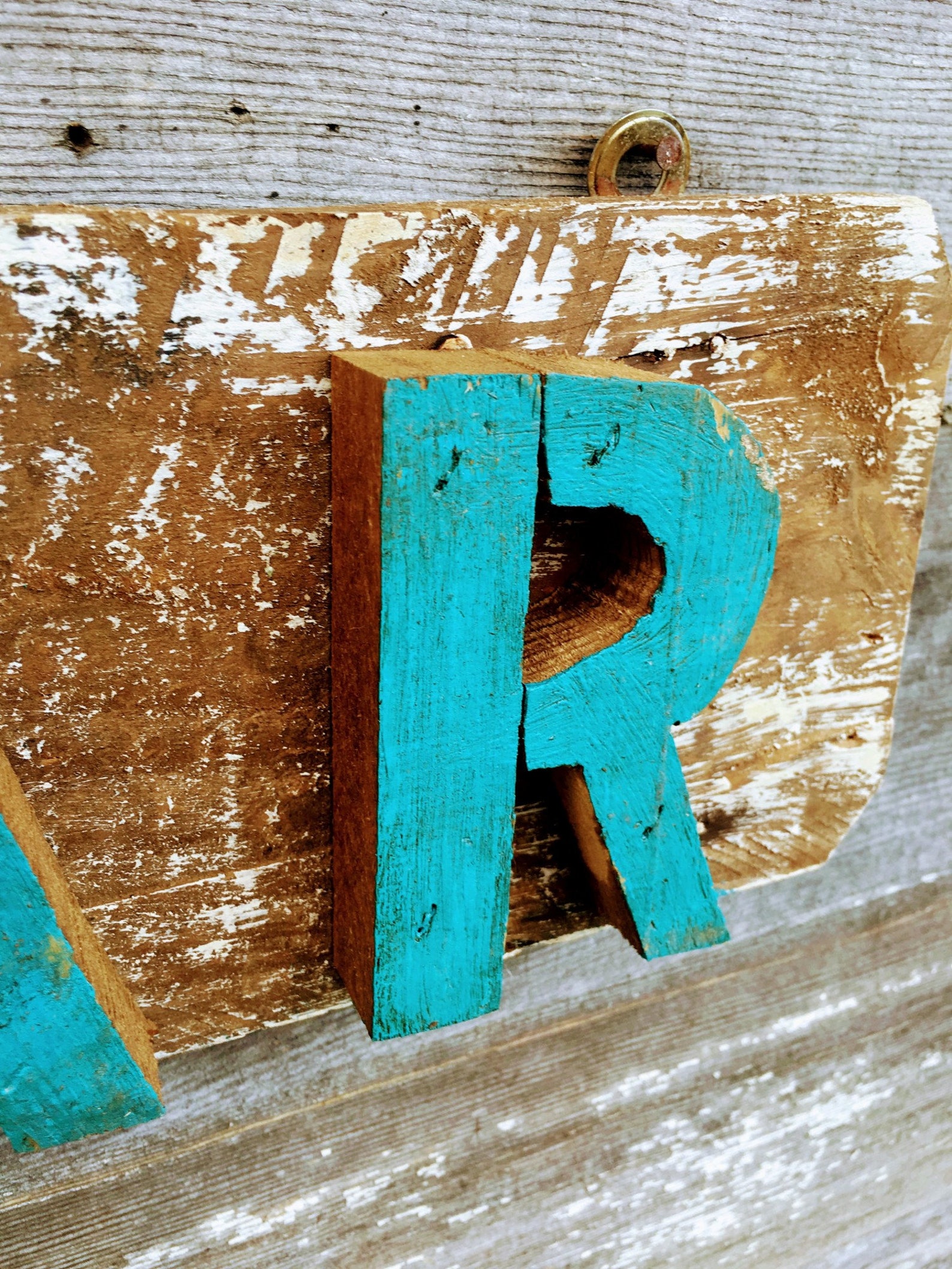 Vintage Wood BAR Sign Shabby Barn wood Turquoise Blue | Etsy