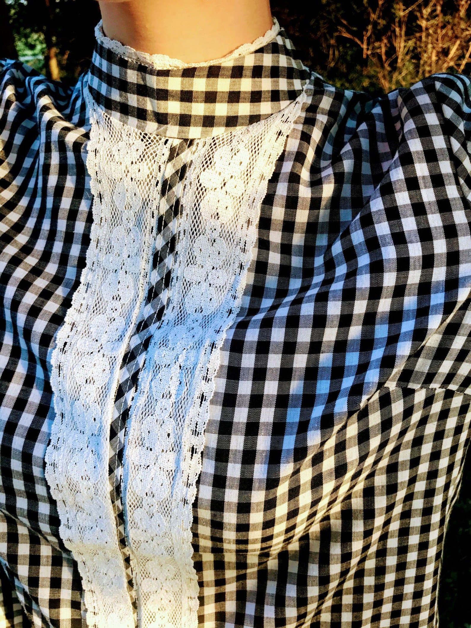 Vintage 1970s Gingham Check Lace Blouse Sz 8 Medium - Etsy