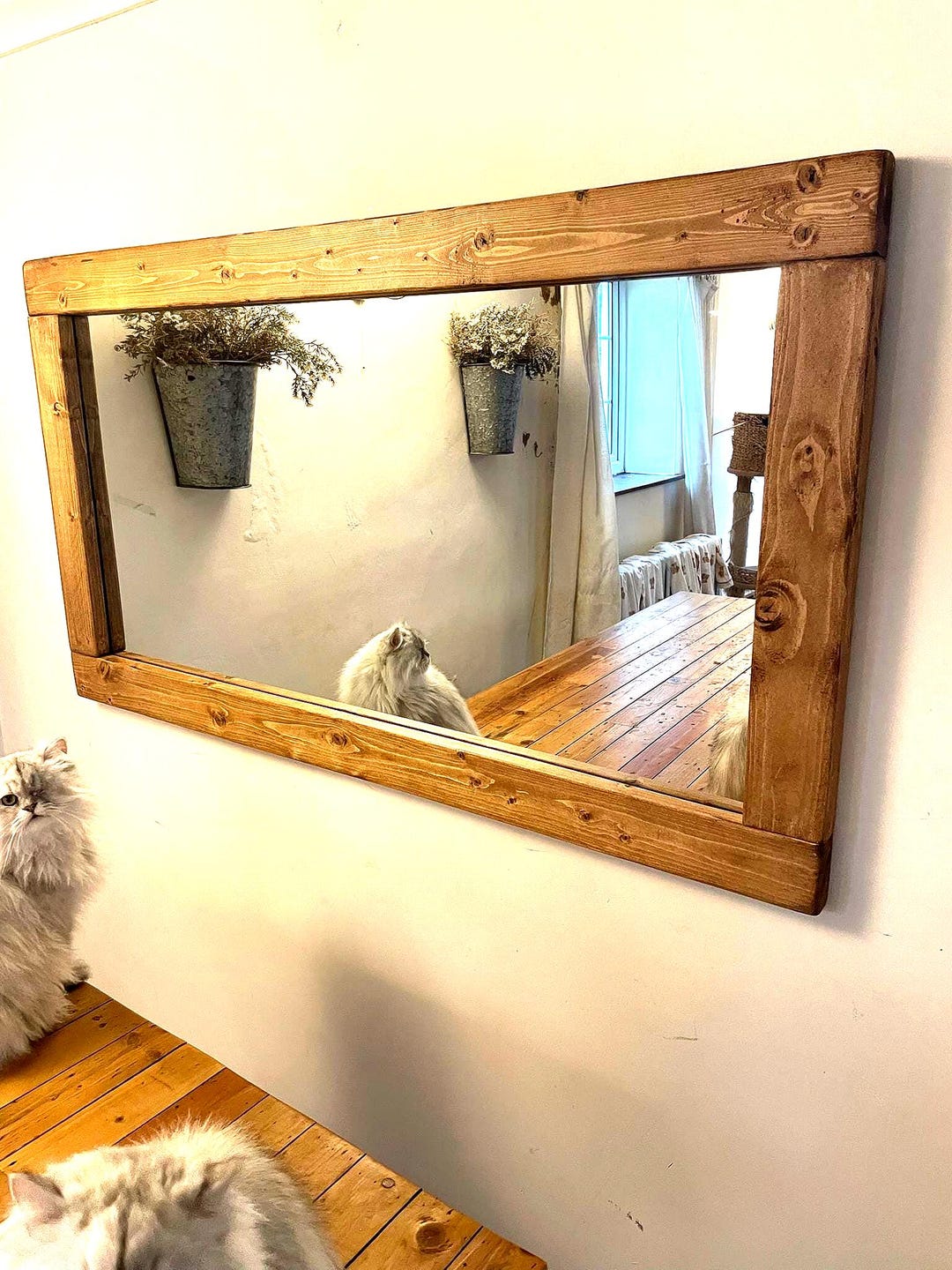 Handmade Rustic Wooden Mirror With a Wax Finish | Bathroom Mirrors ...