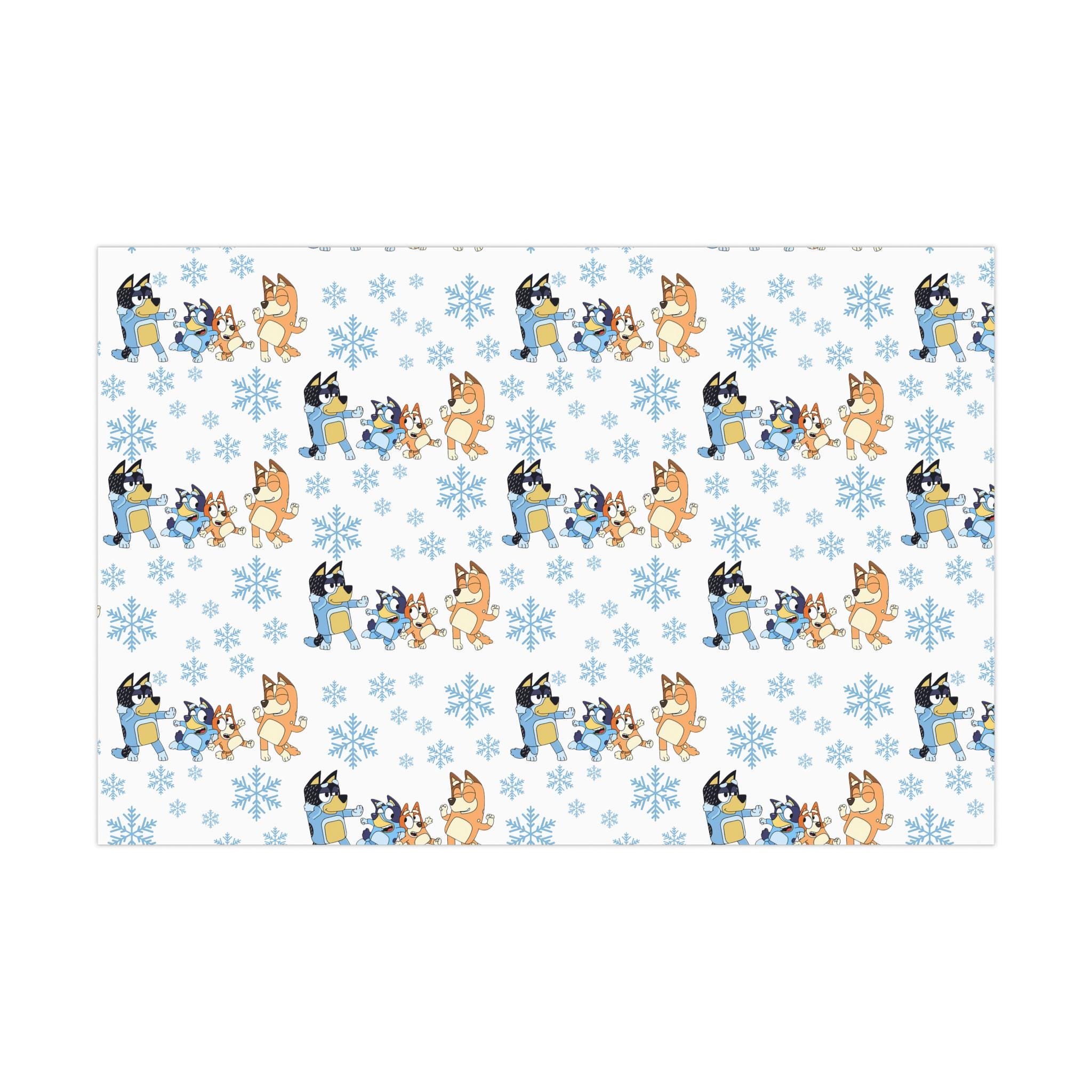 Bluey Wrapping Paper, Bluey Family Wrapping Paper With Snowflakes ...