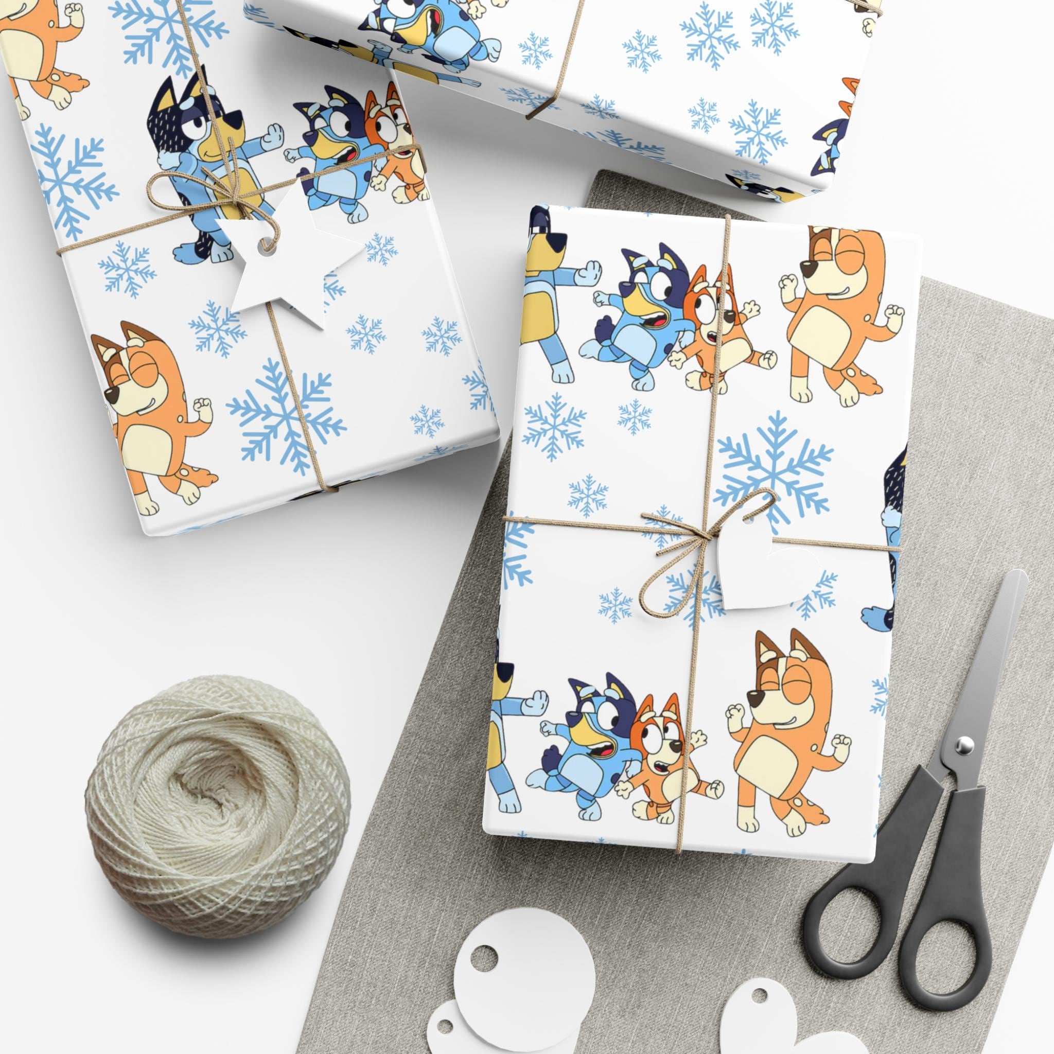Bluey Wrapping Paper, Bluey Family Wrapping Paper With Snowflakes ...