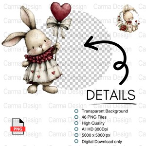 Valentines Day Bunnies Clipart Bundle, 46 PNG, Digital Cute Rabbit ...