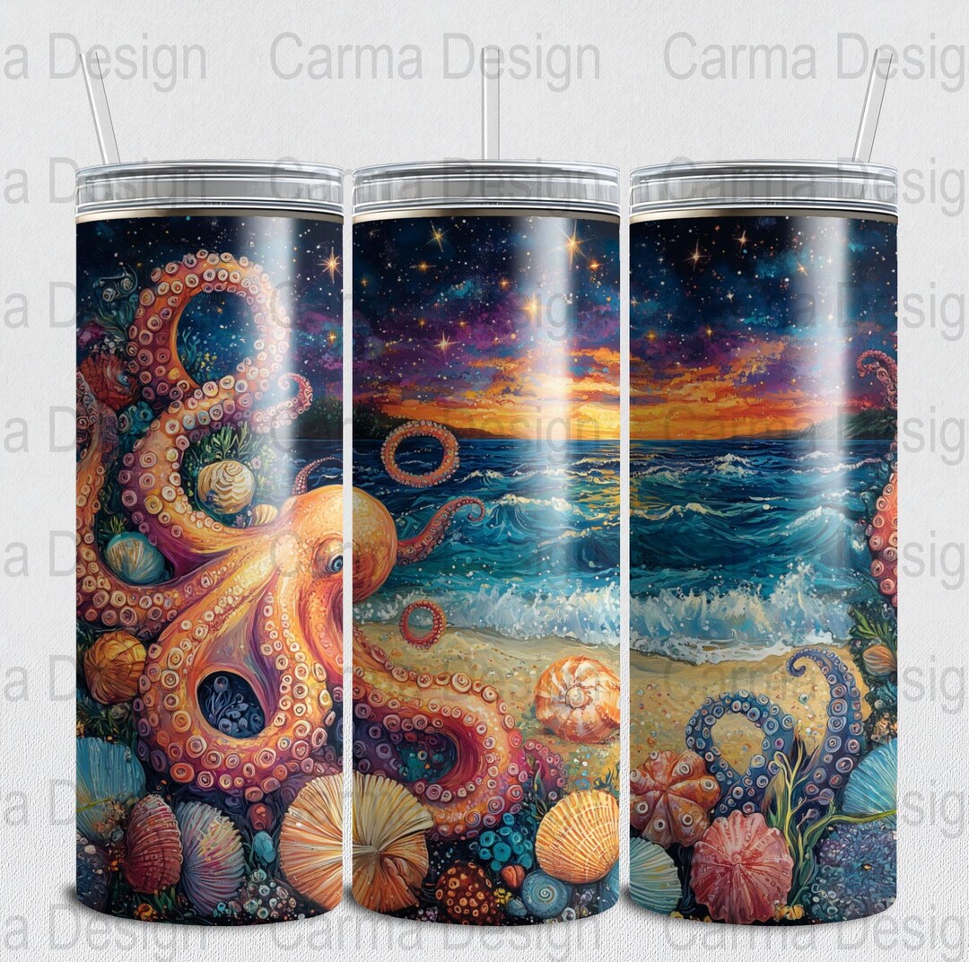 Underwater Octopus Digital Art Print, Vibrant Ocean Sunset Wall Decor ...