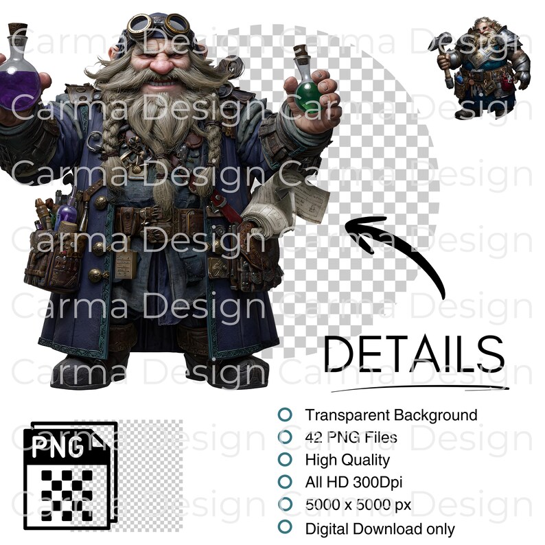 Fantasy Dwarf Clipart Bundle: 42 Dwarven Warrior RPG Characters, High ...