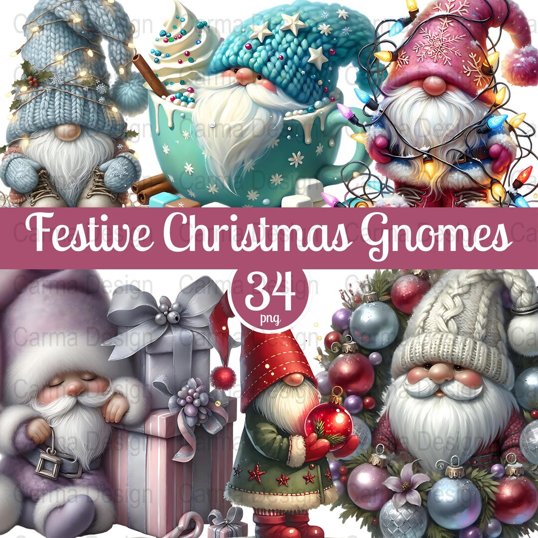 Christmas Gnomes Clipart, Holiday Gnome PNG, Festive Gnomes Bundle ...
