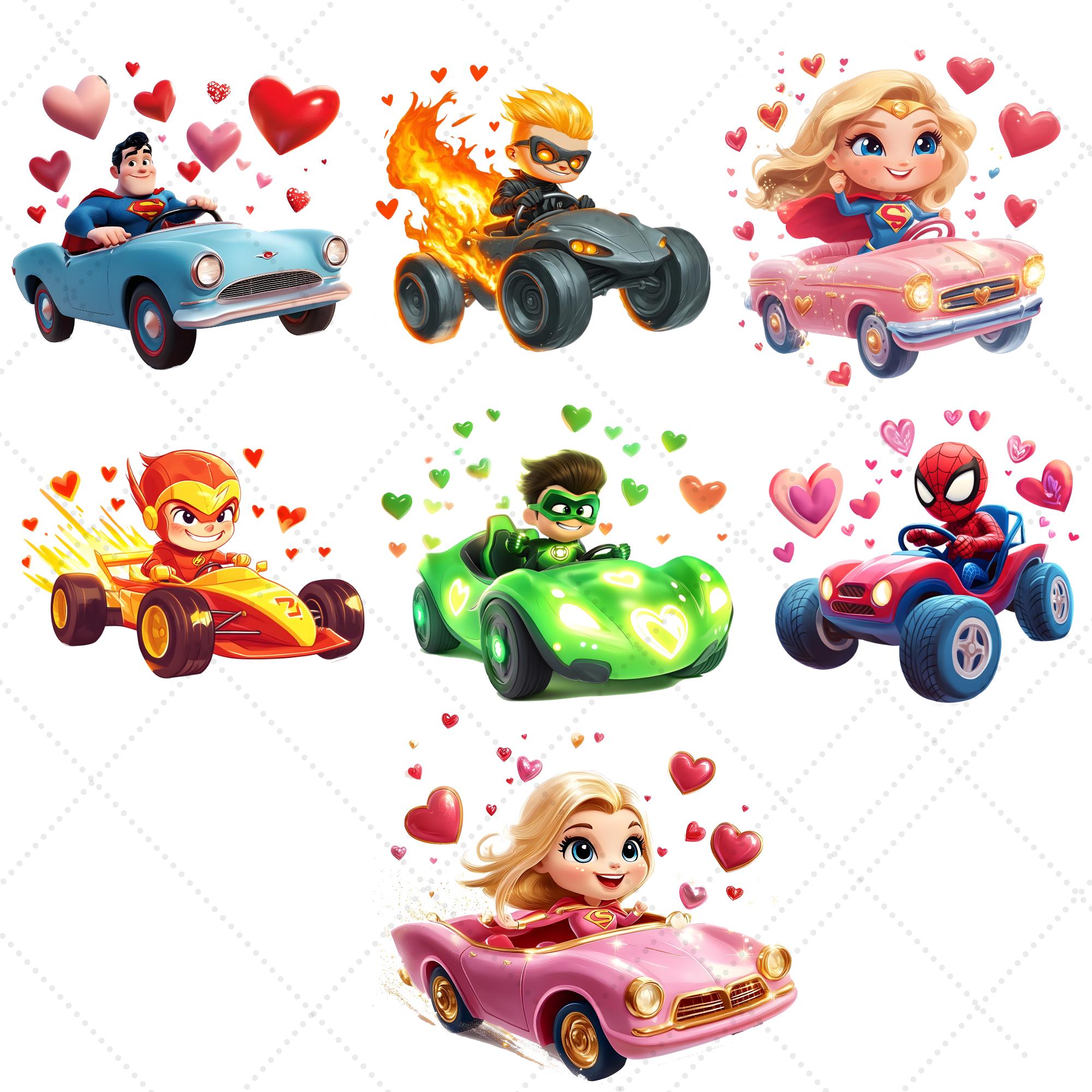 Superhero Valentine's Day Clipart, Cute Kids' Hero Cars, Super Heroe ...