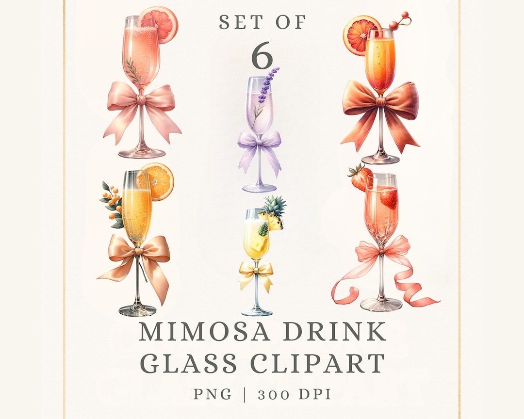 Mimosa Drink Glass Watercolor Clipart, 300 DPI Transparent PNG ...