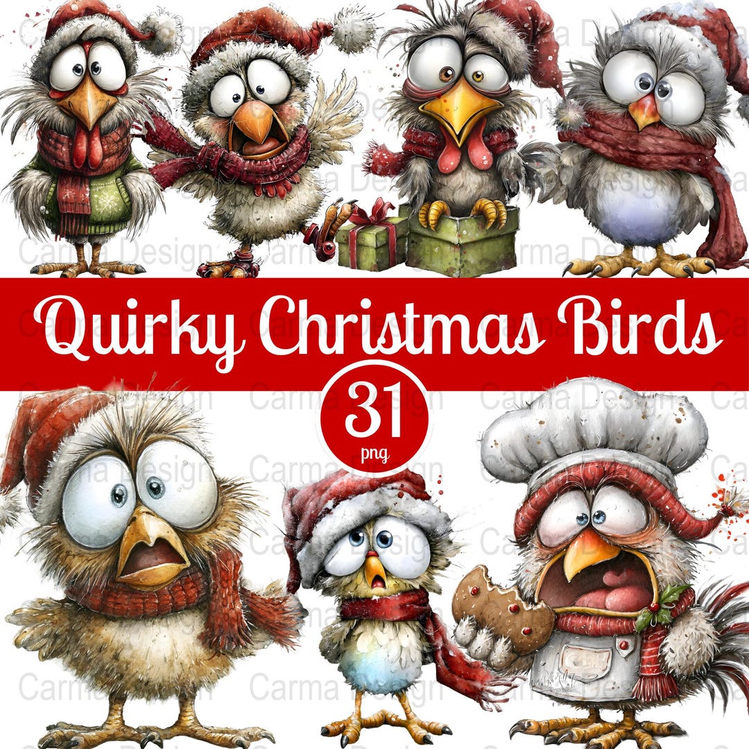 Quirky Christmas Birds Clipart, Duck PNG, Holiday Illustration ...
