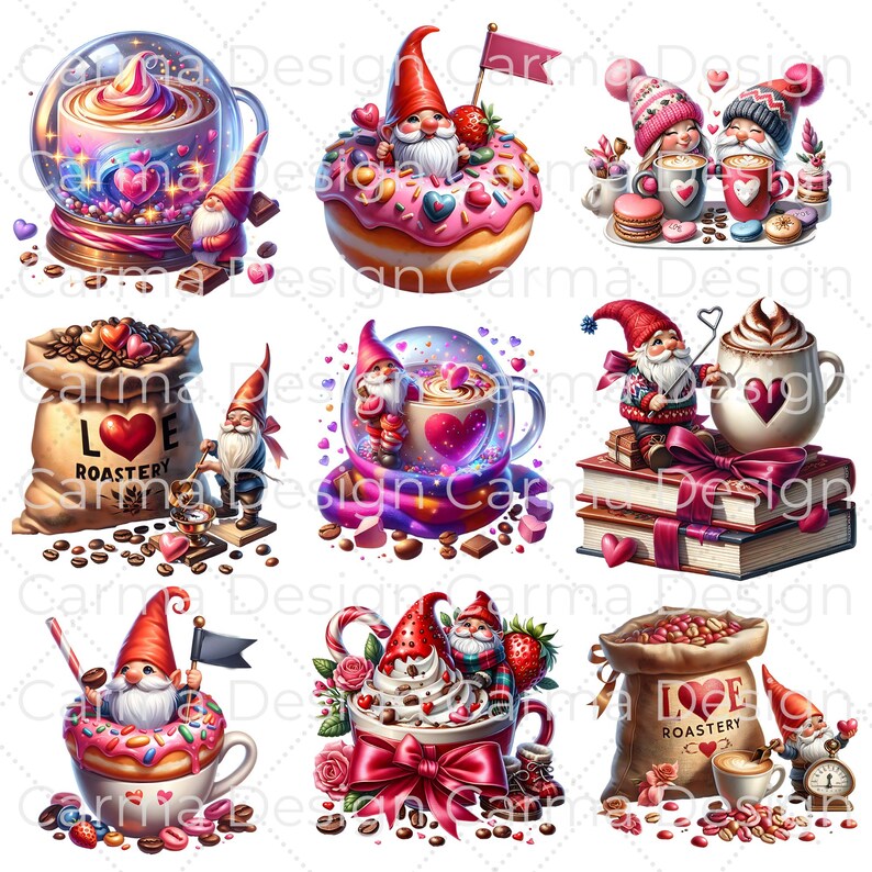 Valentine Coffee Gnomes Clipart Bundle - 17 Pngs, High Quality ...