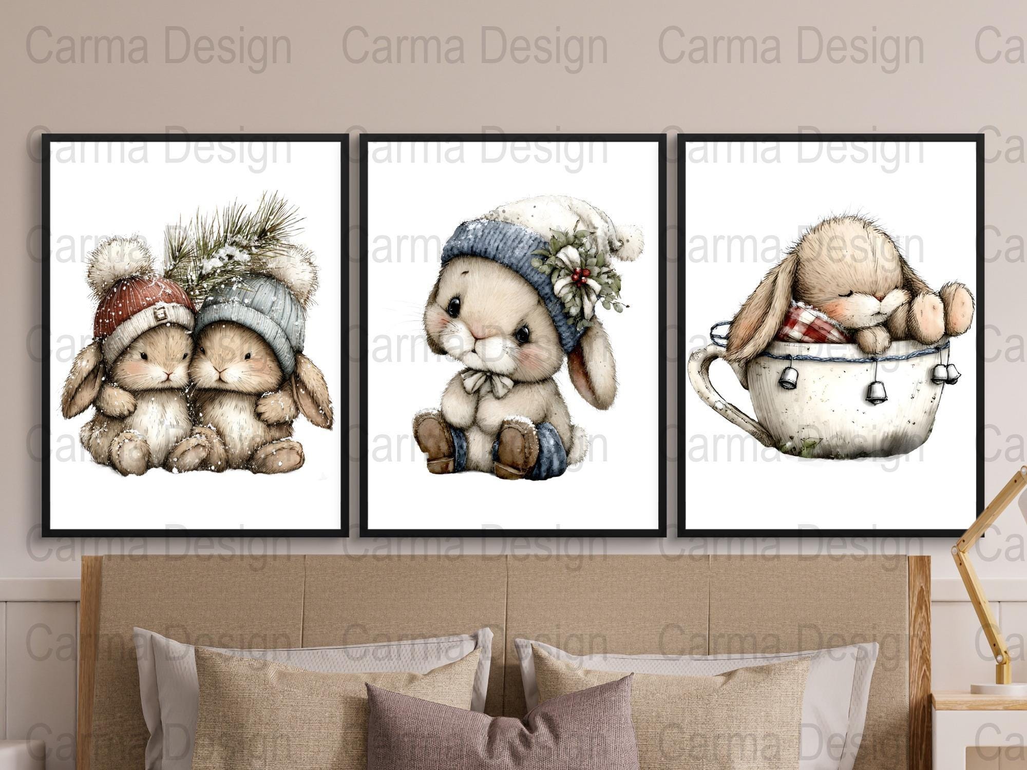 Cute Winter Bunnies Clipart, PNG Files, Digital Download, Watercolor ...