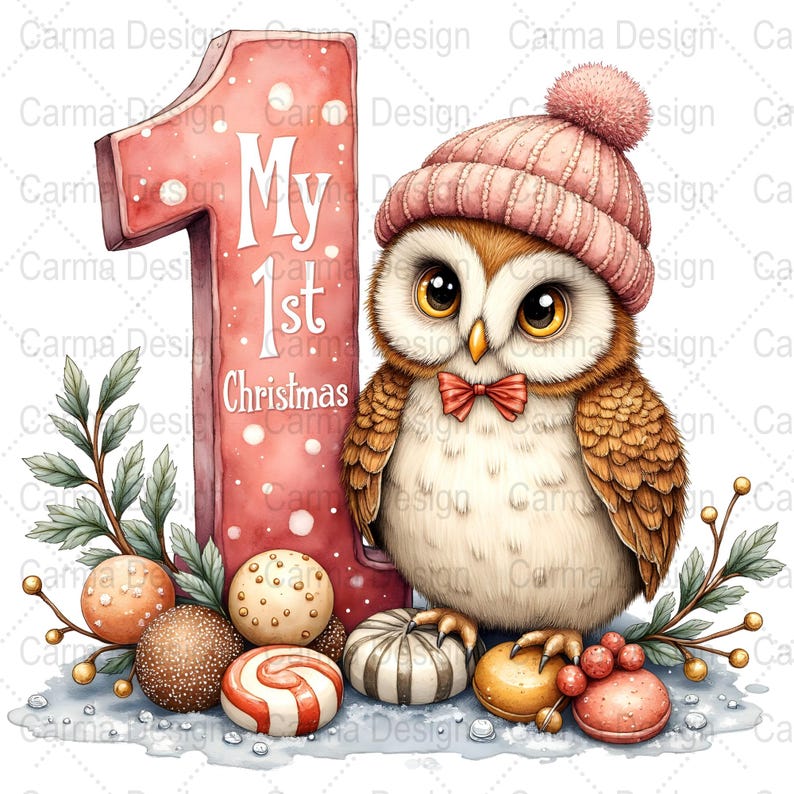 My First Christmas Clipart, Cute Animals PNG Bundle, Baby's 1st ...