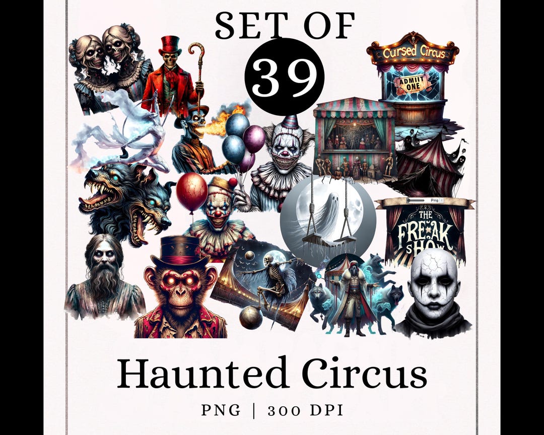 Haunted Circus Clipart Bundle: Gothic Watercolor Halloween Pngs ...