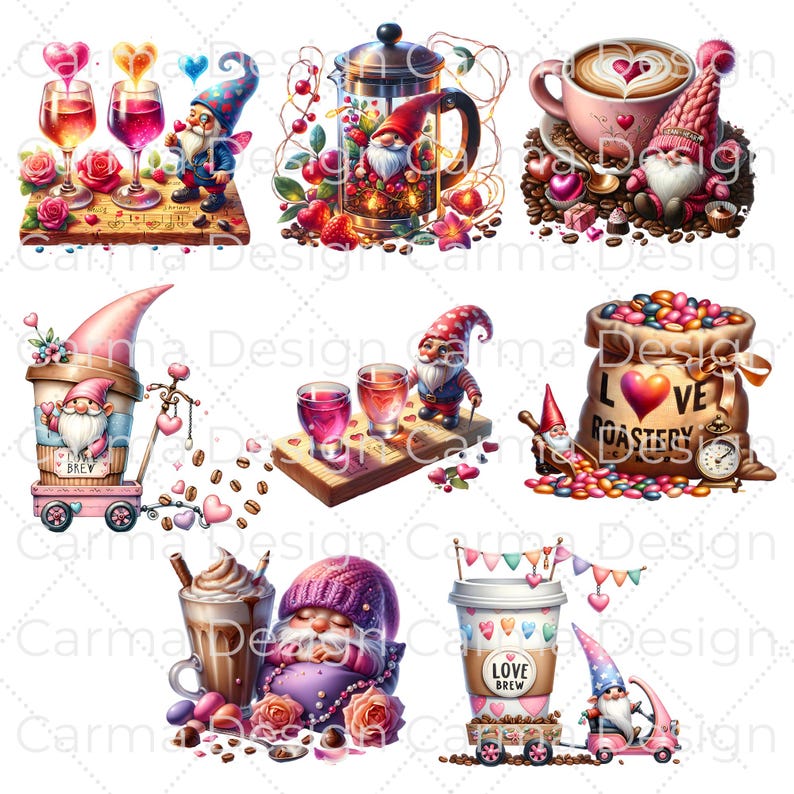 Valentine Coffee Gnomes Clipart Bundle - 17 Pngs, High Quality ...