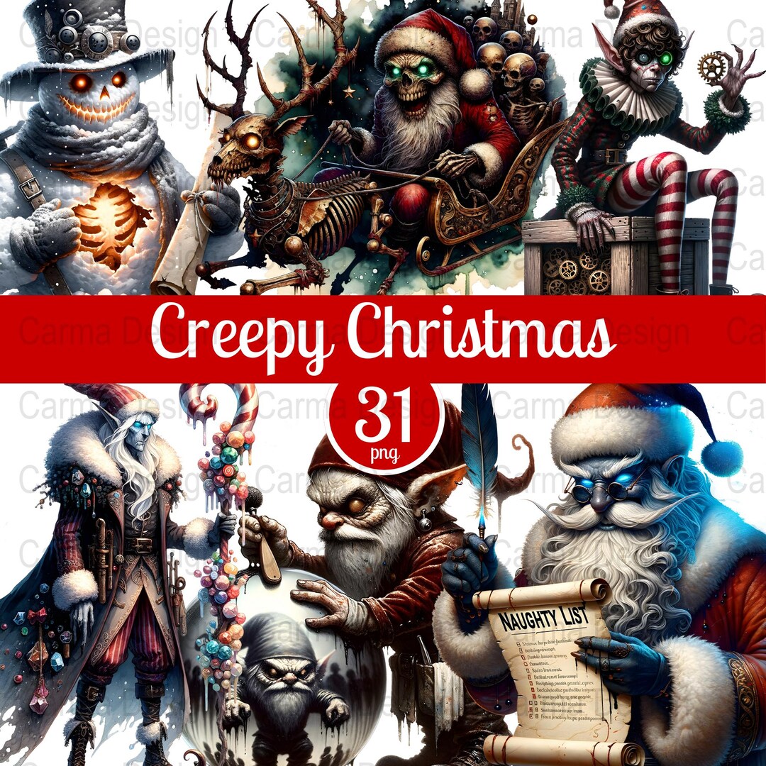 Creepy Christmas Clipart, Digital PNG Bundle, Gothic Holiday Art, Dark ...