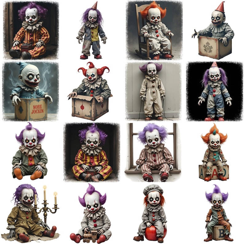 Creepy Clown Dolls Clipart: 48 PNG Horror Art Bundle (digital Download ...