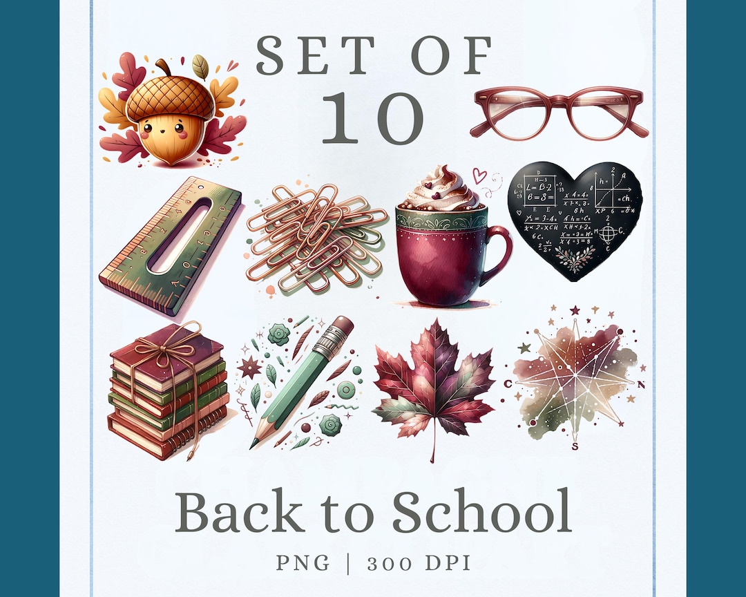 Back to School Clipart Bundle, Digital Art, PNG Files, 300 DPI ...