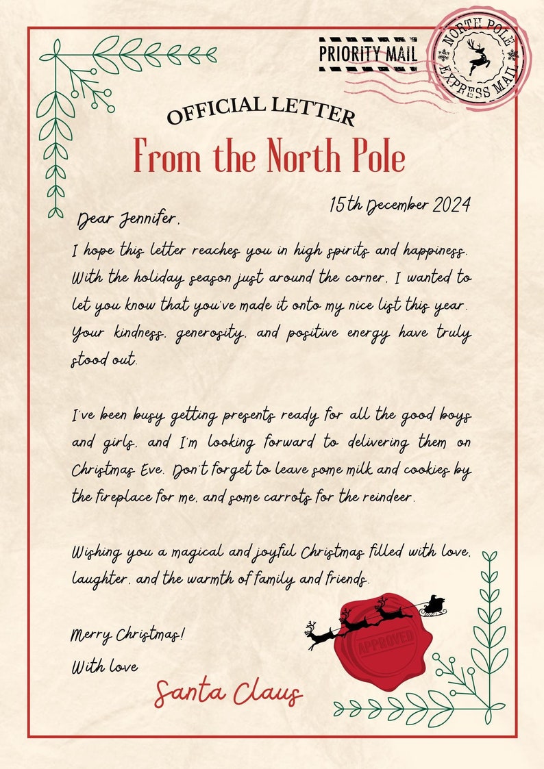 Vintage Reply Letter From Santa Letter - Etsy