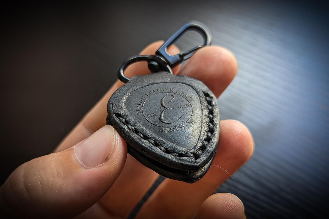 Black Leather Double Guitar Pick Keyring - Etsy