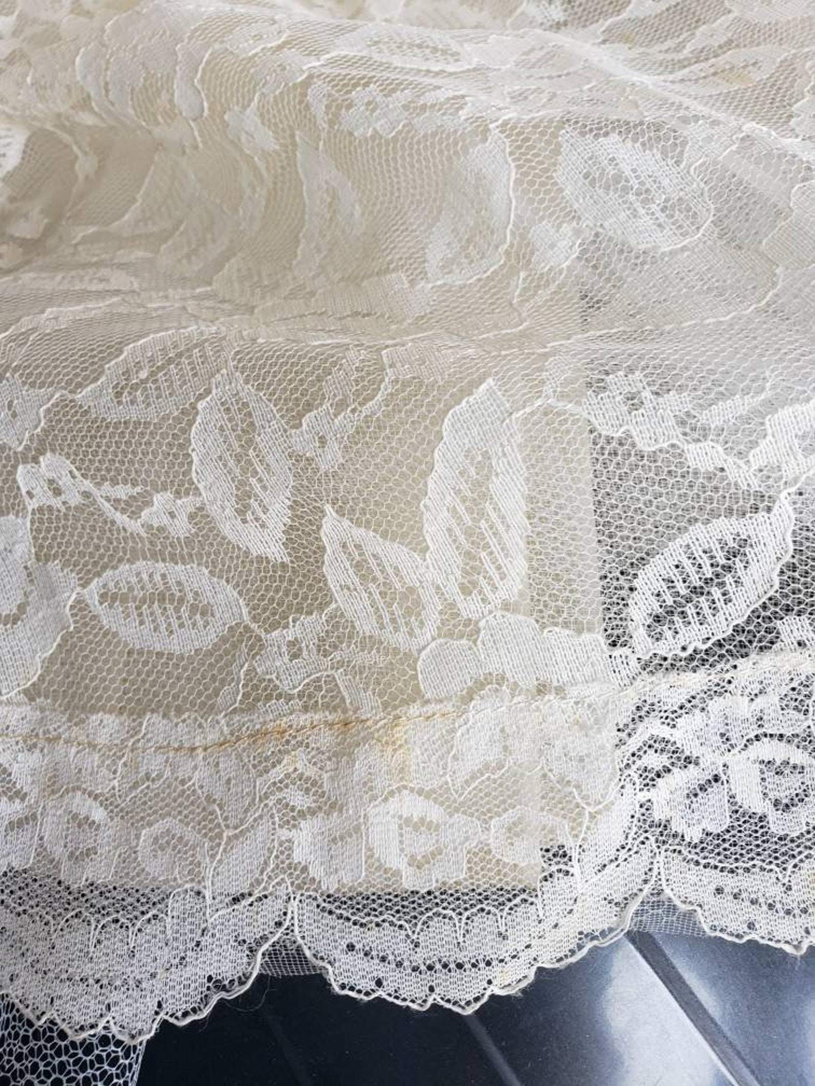 50's Tea Length off White Vintage Lace Bridal Wedding Long Sleeve Dress ...