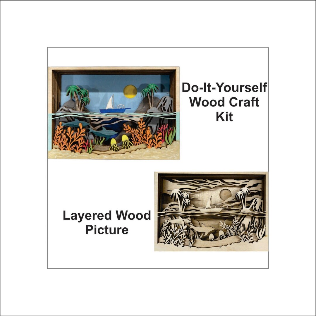Sailboat & Ocean Scene Layered Picture Design Unfinished Wood DIY Kit ...