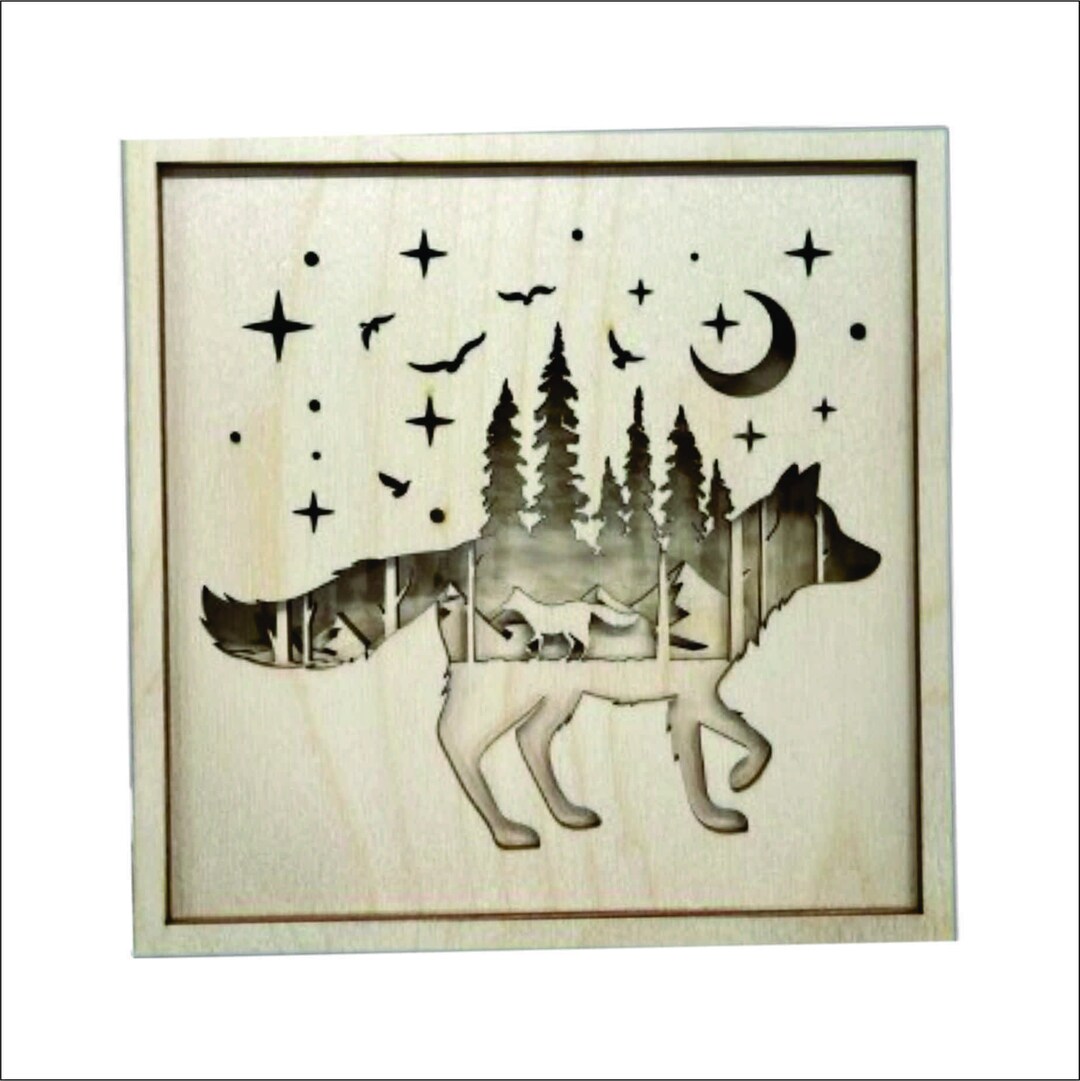 Wolf Forest Scene Layered Laser Cut Wood Picture Craft Kit 6 Pieces ...