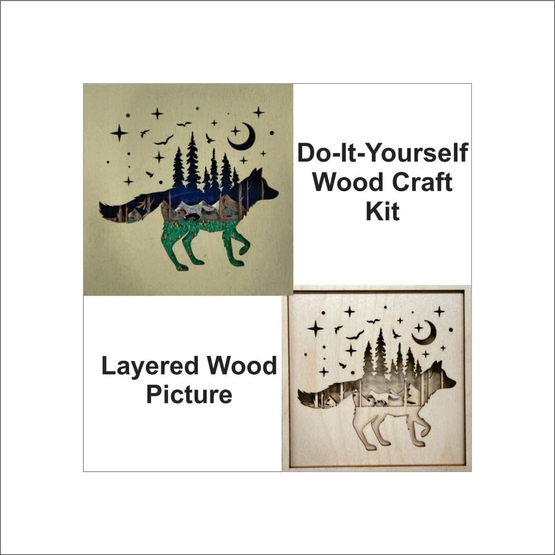 Running Wolf Scene Layered Picture Design Unfinished Wood DIY Kit AN119 ...