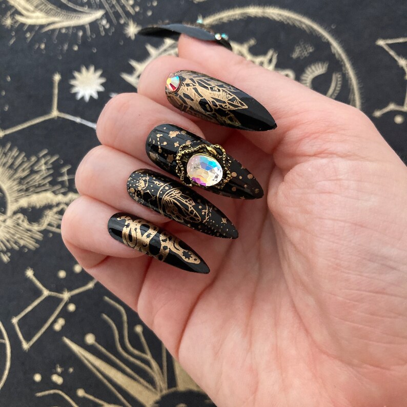 Custom Size Celestial Sun and Moon Nails | Set of 10- Sun Moon Stars ...