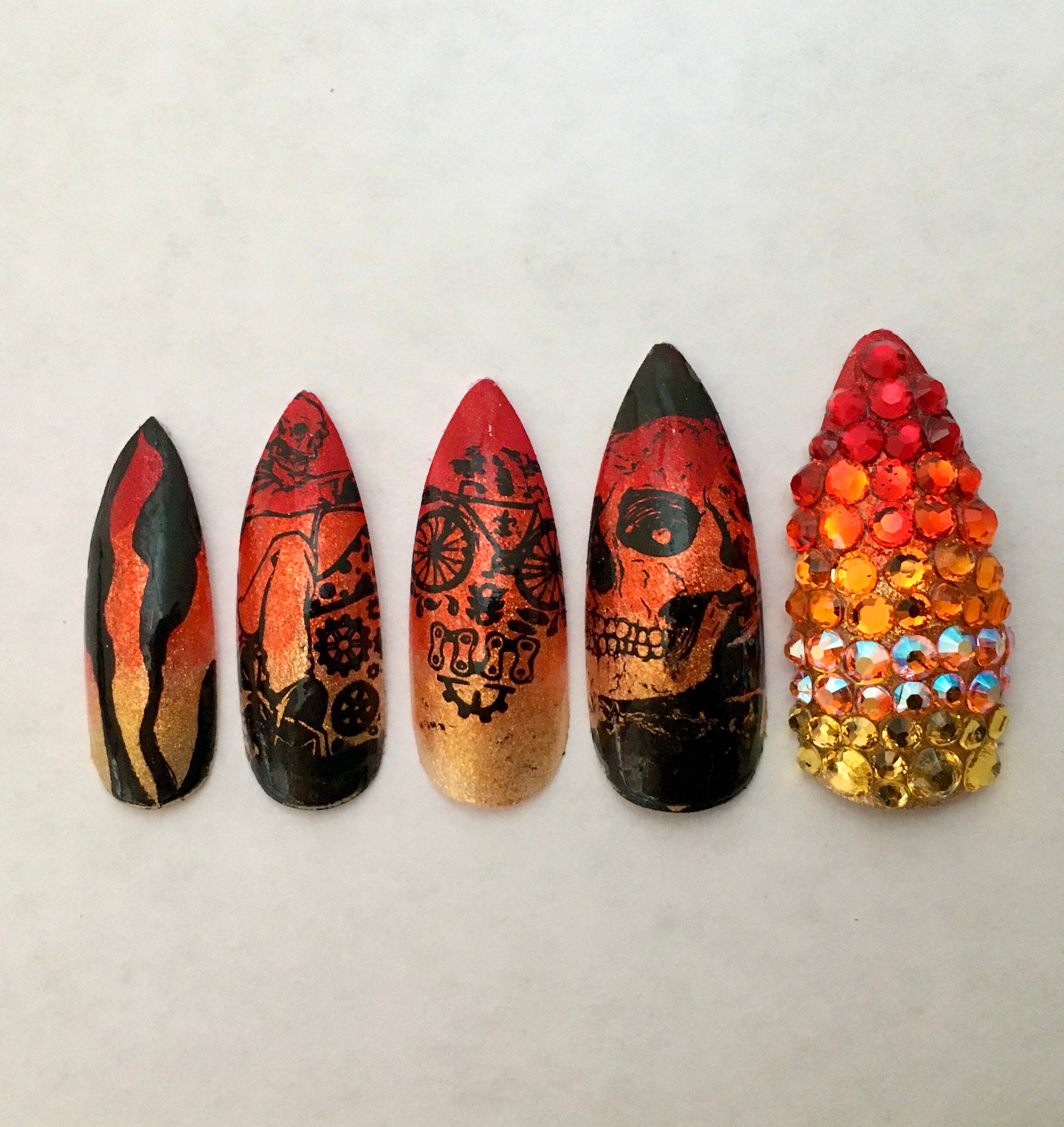 Extra Long Fire Ombre Biker Nails for Bad Girls Blinged Out | Etsy