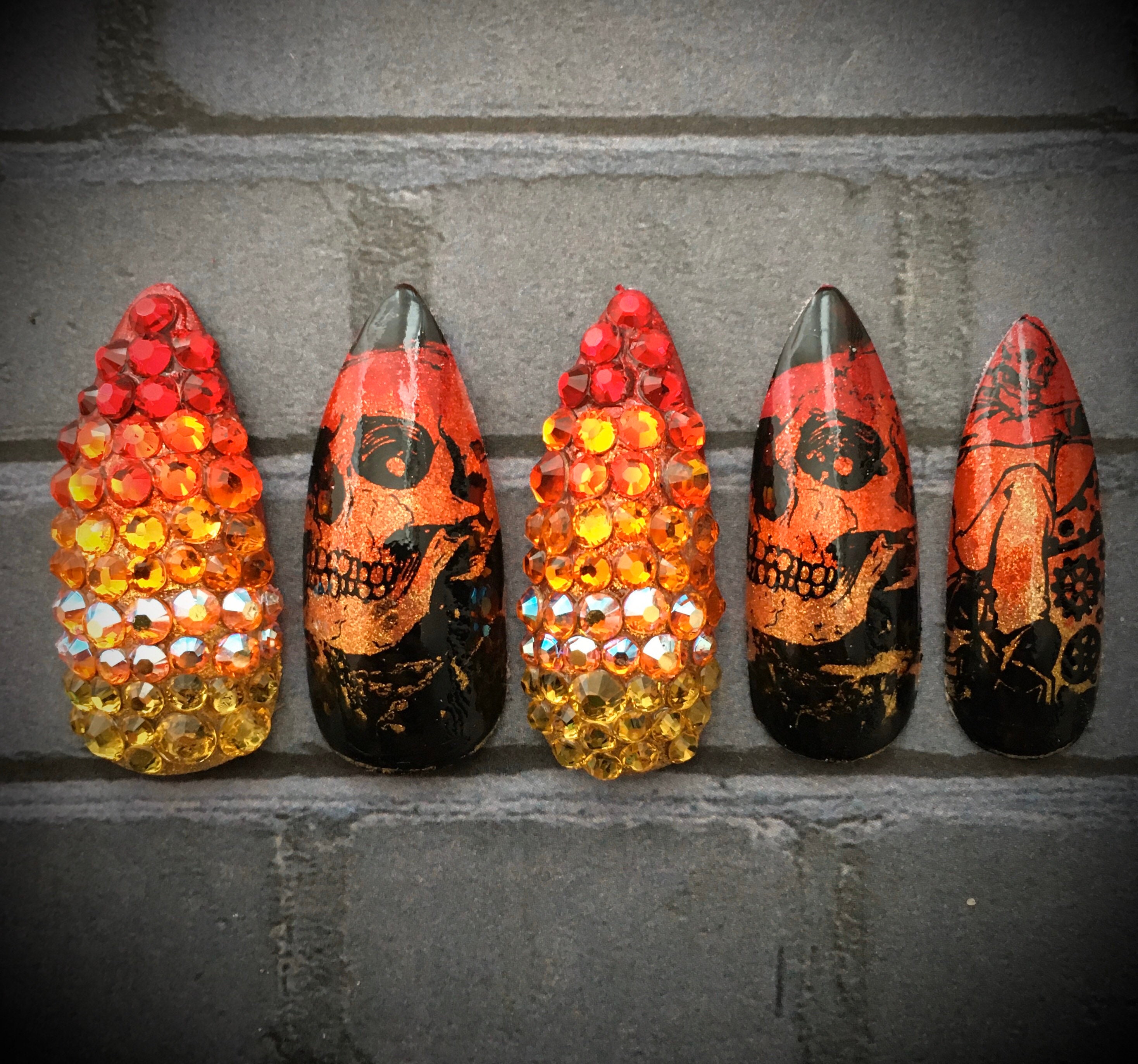 Extra Long Fire Ombre Biker Nails for Bad Girls Blinged Out | Etsy