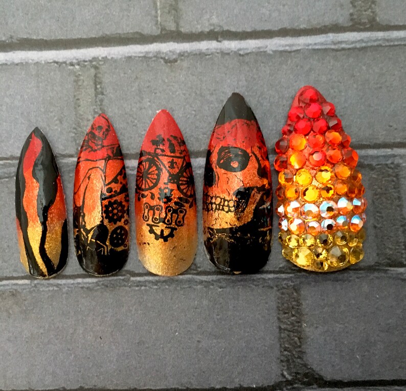 Extra Long Fire Ombre Biker Nails for Bad Girls Blinged Out | Etsy