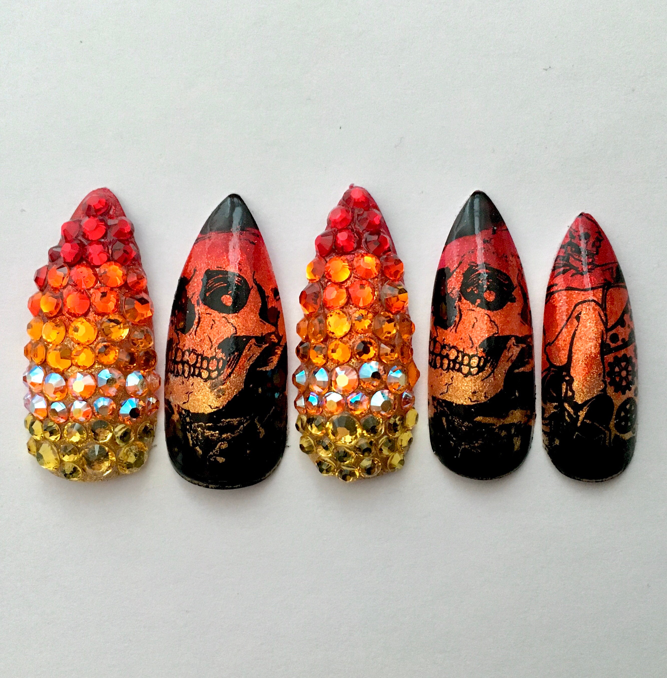 Extra Long Fire Ombre Biker Nails for Bad Girls Blinged Out | Etsy